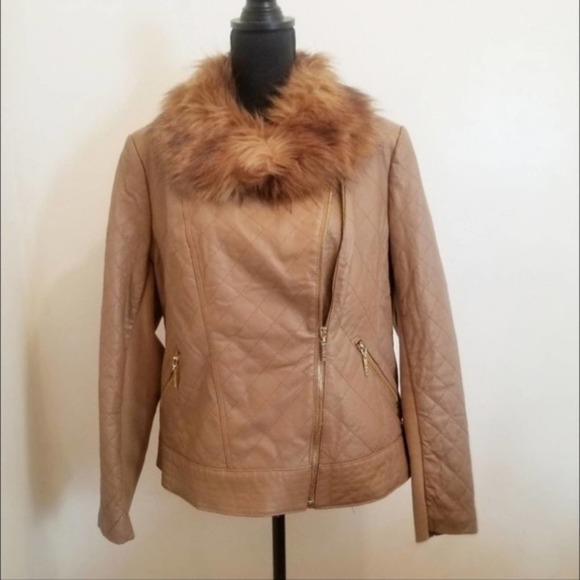 IMAN | Jackets & Coats | Iman Genuine Leather Quilted Tan Moto Jacket ...